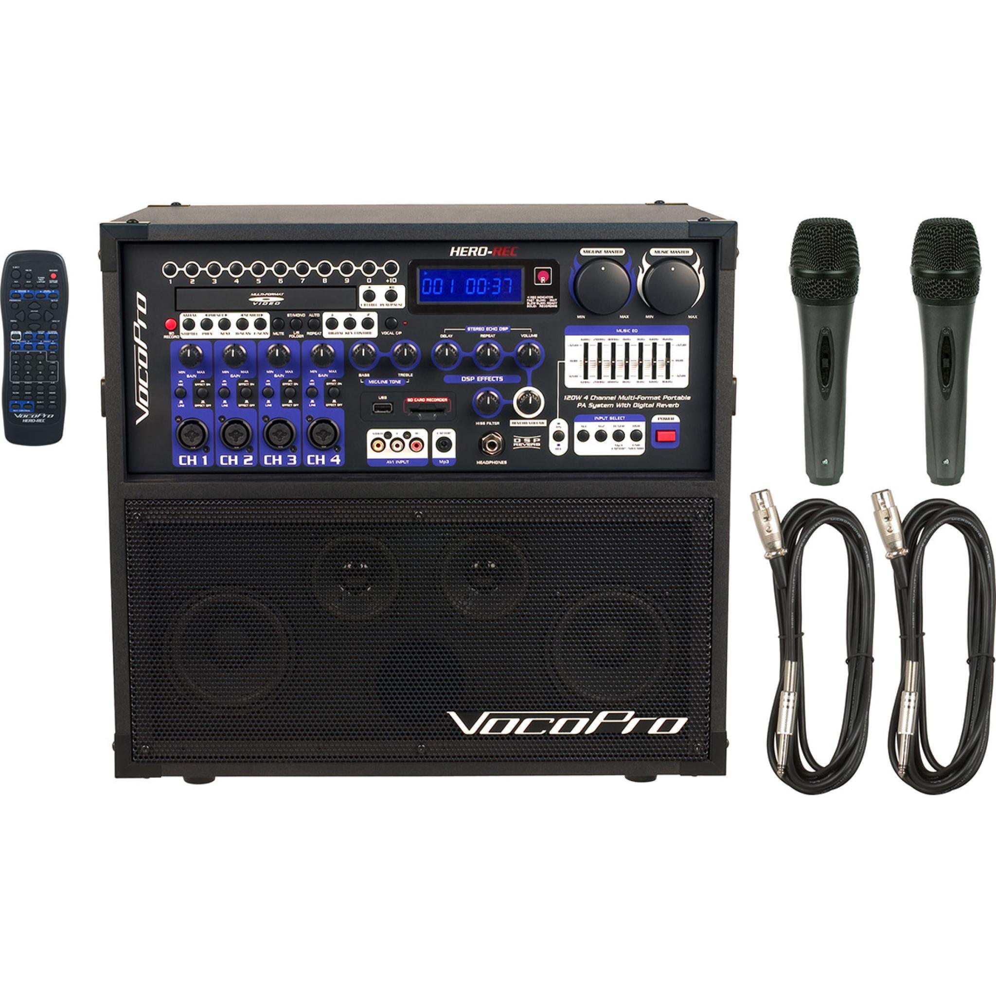 VOCOPRO | HERO-REC, 120W 4-Channel Multi-Format Portable P.A. System ...